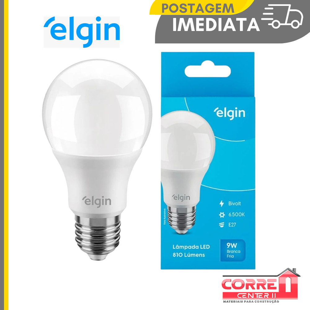 Lâmpada LED 9W Bulbo ELGIN Bivolt Econômica 6500K Branca Fria e E27 (1 ano de garantia) - Faz a Boa!