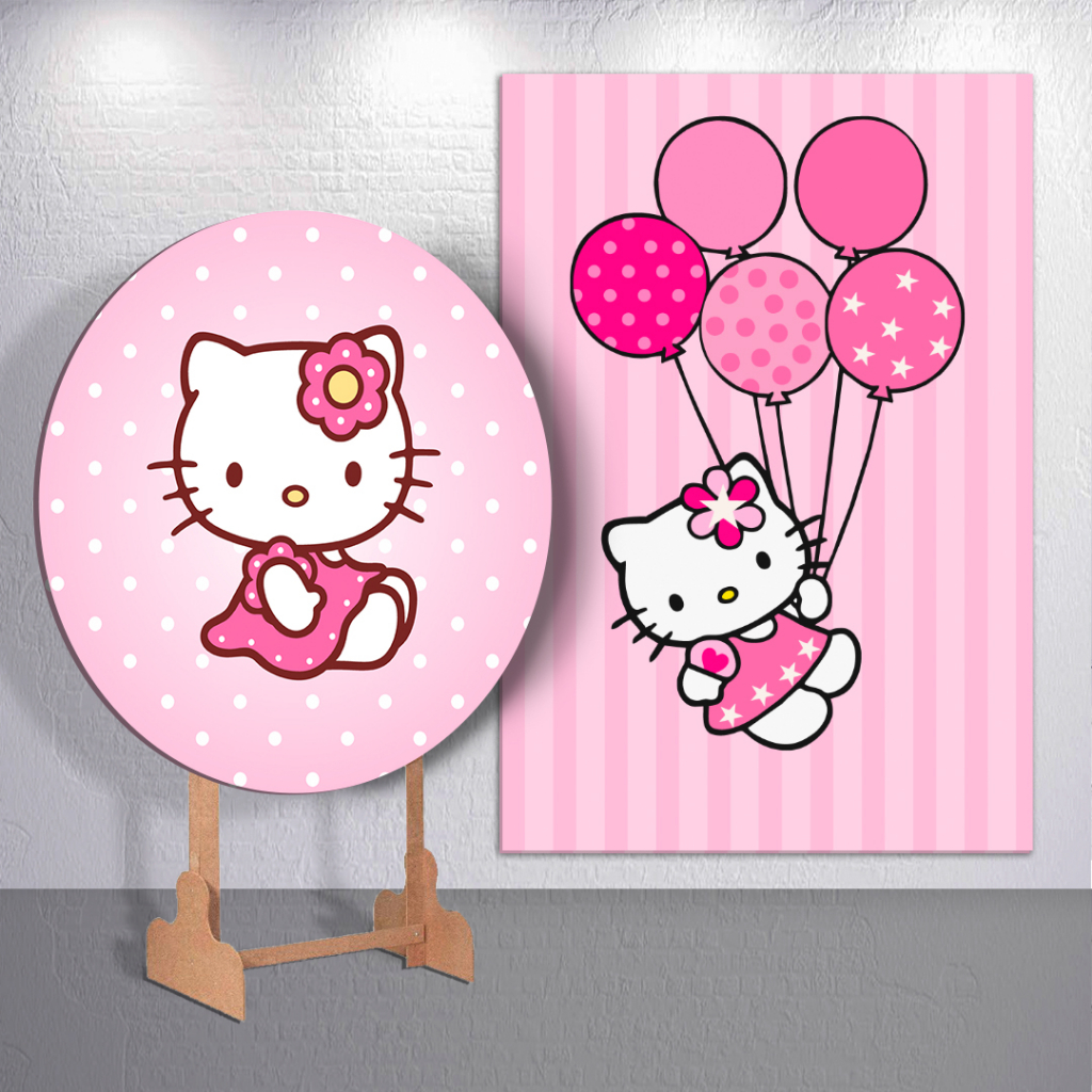 Kit Festa Hello Kitty Painel Redondo + Retangular Sublimado | Shopee Brasil