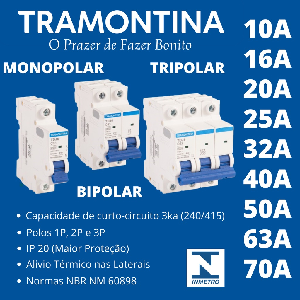 Disjuntor Unipolar, Bipolar Tramontina Curva C | Shopee Brasil