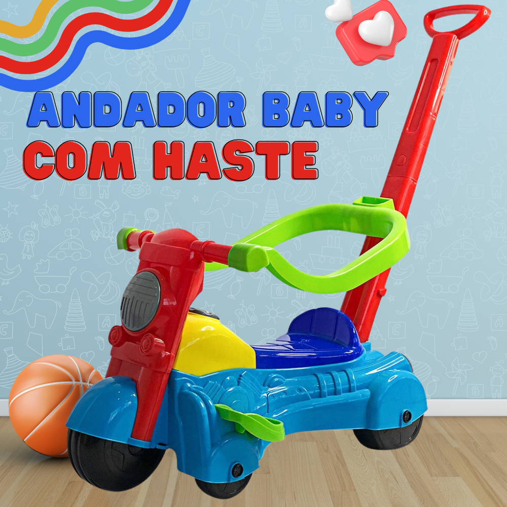 Moto Andador Baby Infantil Com Haste Brinquedo Menina Menino Velocipe ...