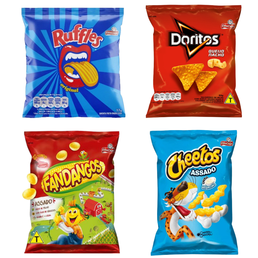 Kit com 40 unidades Salgadinhos Fandangos , Cheetos, Ruffles Elma Chips | Shopee Brasil
