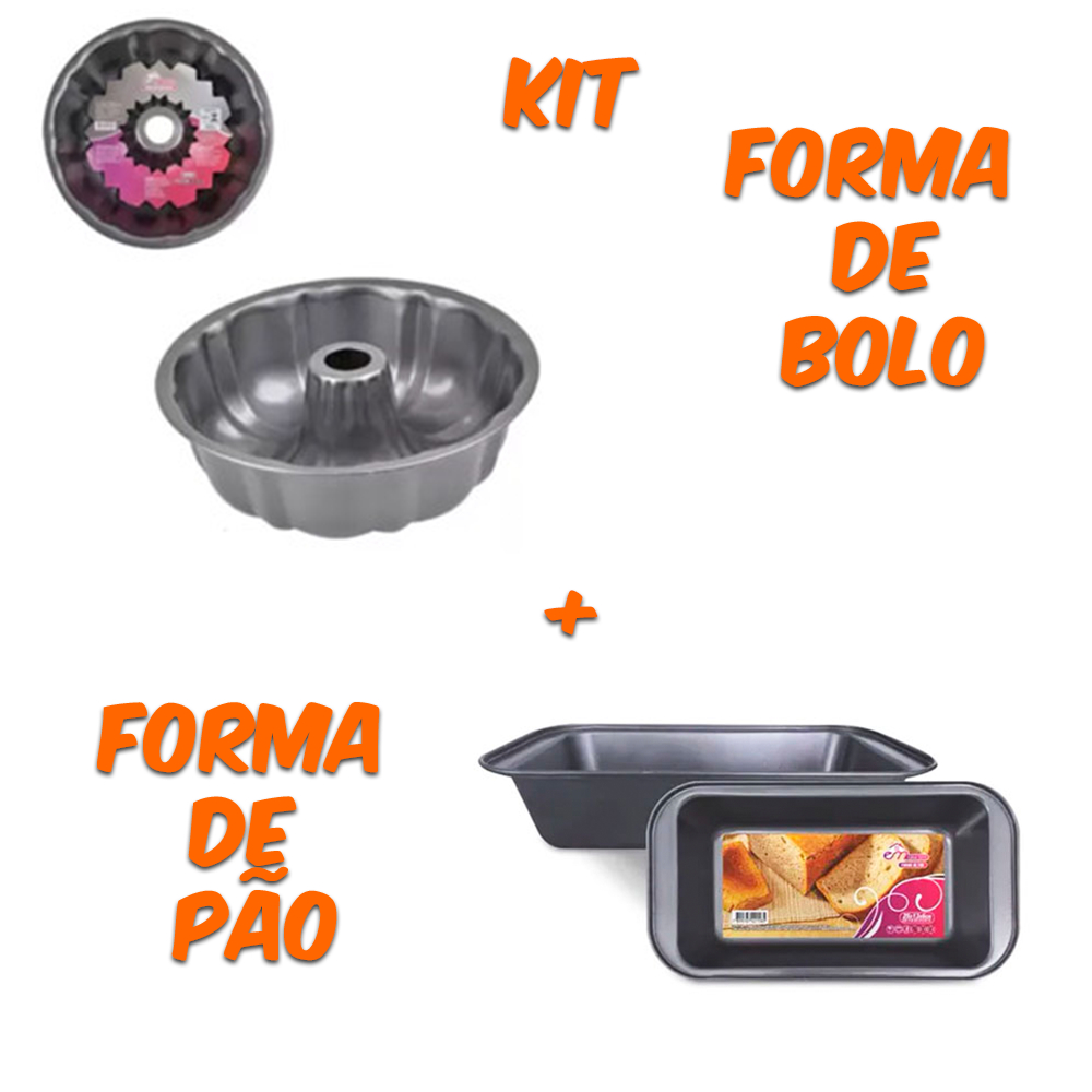 Kit Forma de Bolo Vulcão Pudim Antiaderente Furo Central + Forma de Pão ...