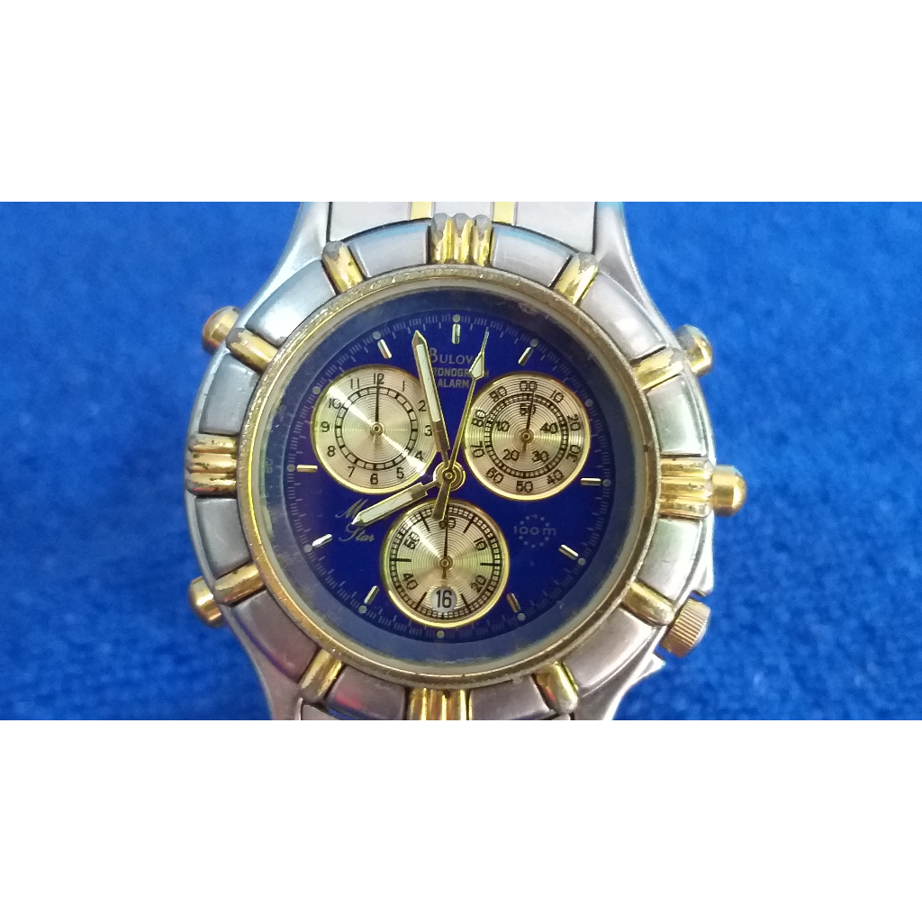 Bulova Marine Star Fundo Azul - Plaque de Ouro | Shopee Brasil