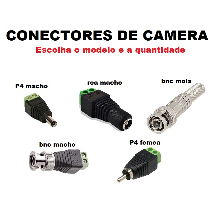 Conector de Camera Cftv Plug P4 macho - P4 femea - BNC Macho - RCA ...