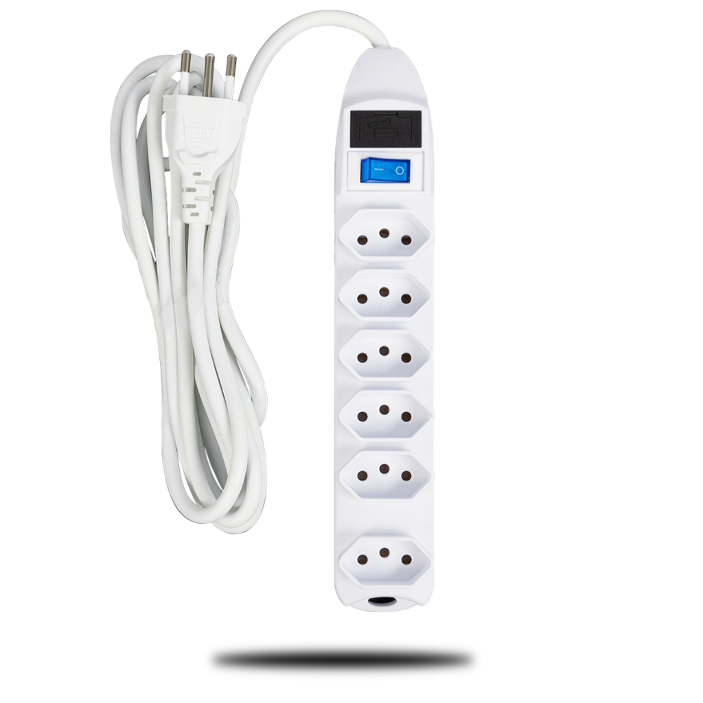 Filtro de linha extensão de tomada Régua com 6 tomadas tripolar 10 amperes com fusível 3 tamanho ...