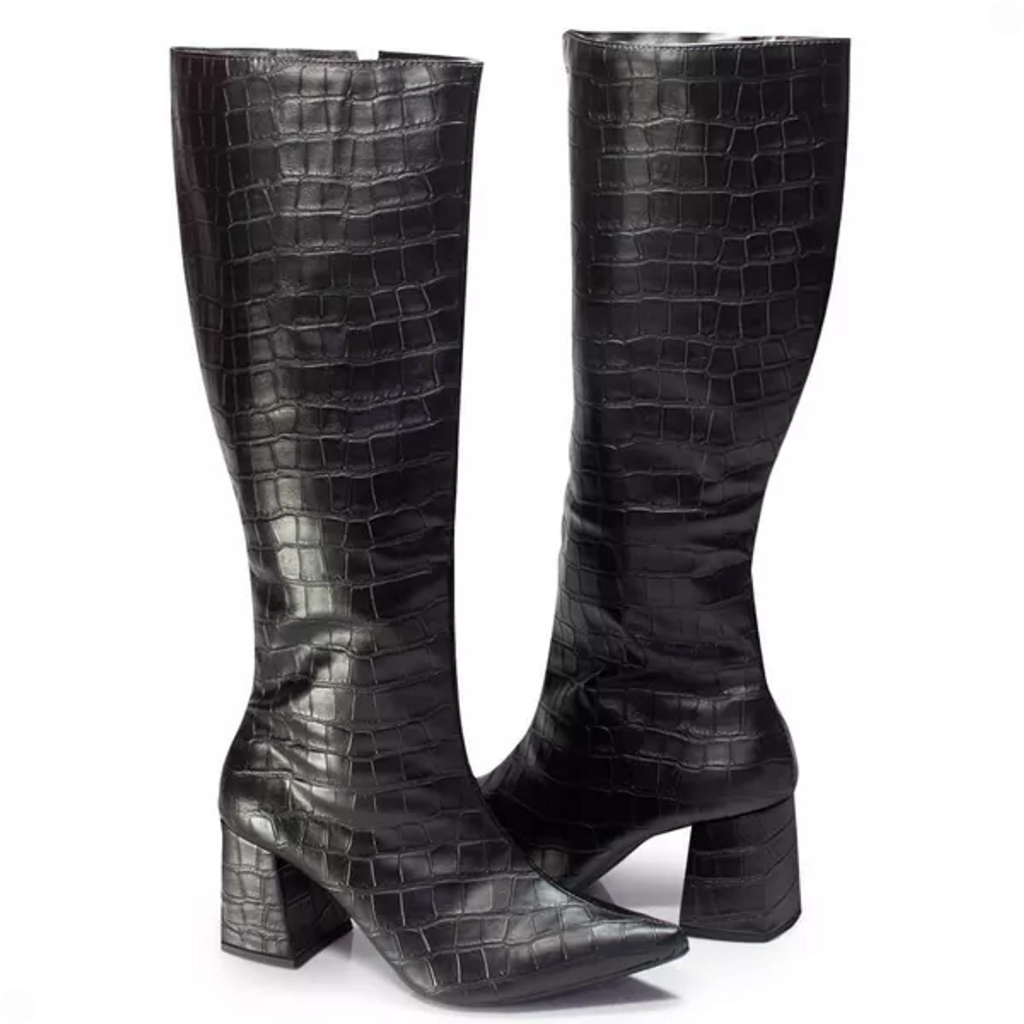 Bota Feminina Cano Longo Modelo Bico Fino Salto Bloco Grosso Atual ...