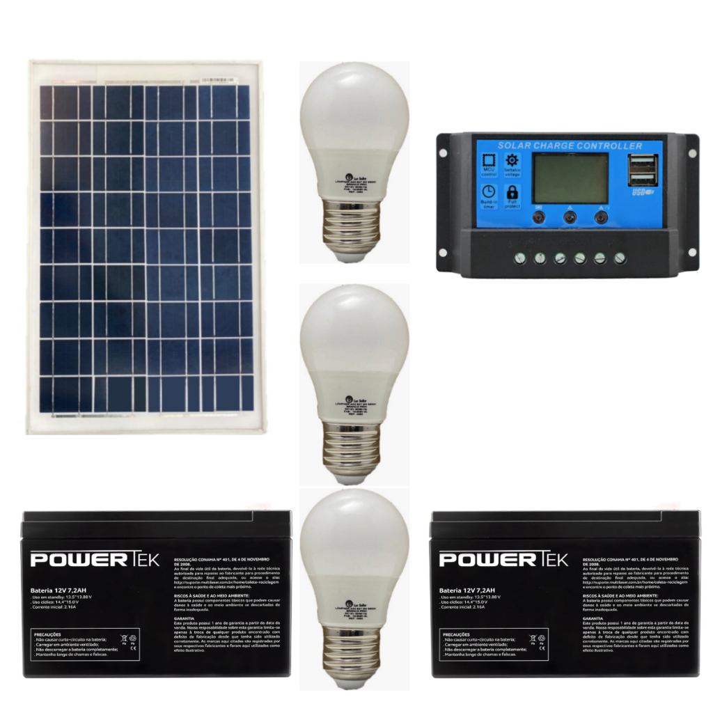 Kit de Iluminação Solar Off Grid com Placa Solar 30w + Lâmpada 12v 3w ...