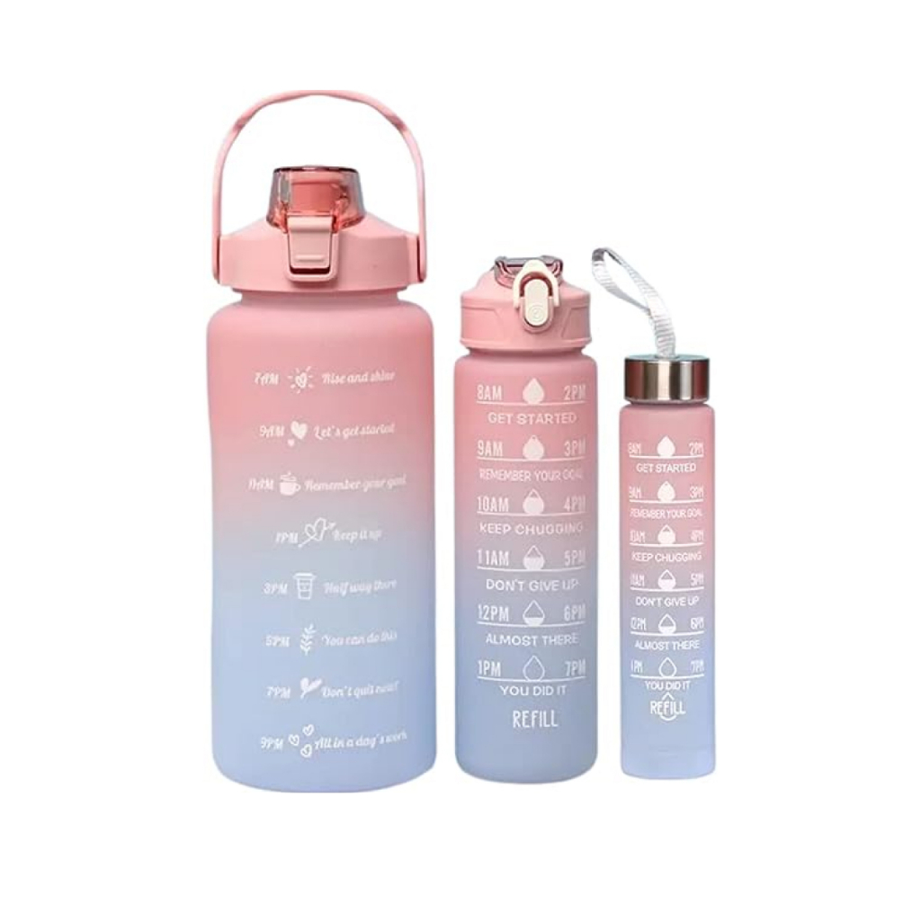 Kit 3 Garrafas De Água Squeeze Motivacional Academia 2000ml + 900ml + 300ml | Shopee Brasil