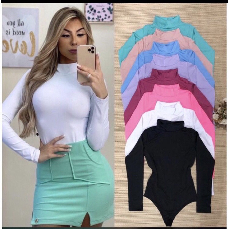 body gola alta , manga longa modelo gringa, várias cores (enviamos hoje ...