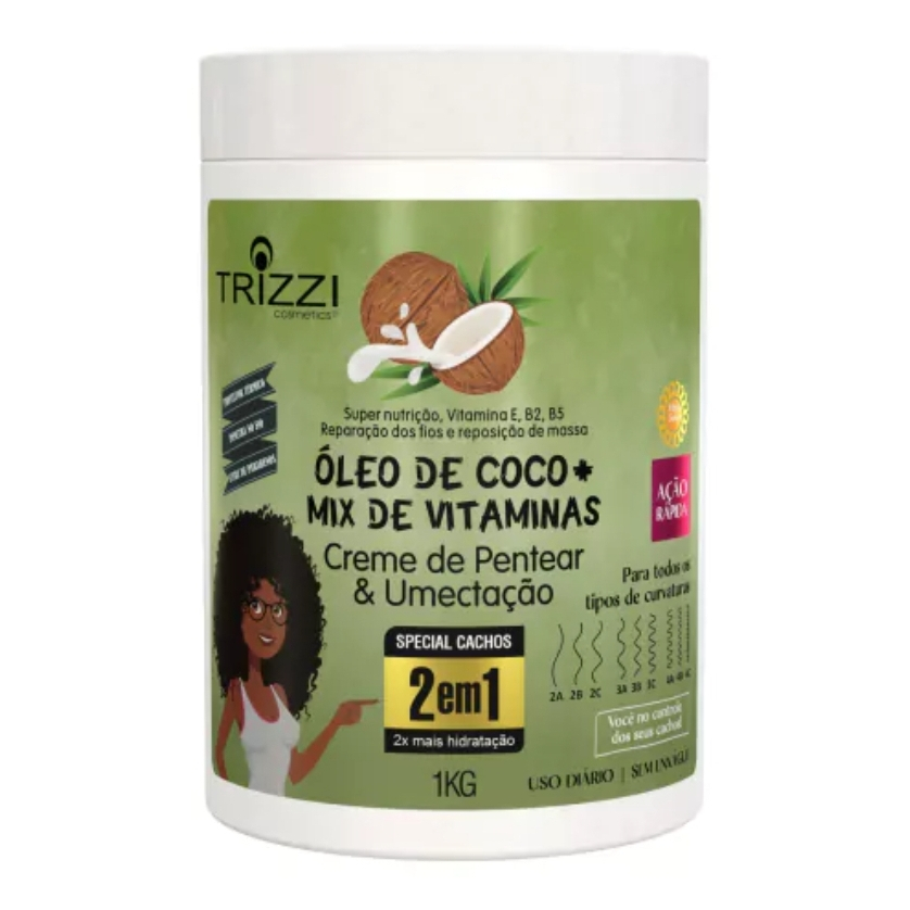 Creme de Pentear e Umectação 2 em 1 Oleo de Coco+ Mix de Vitaminas 1Kg ...