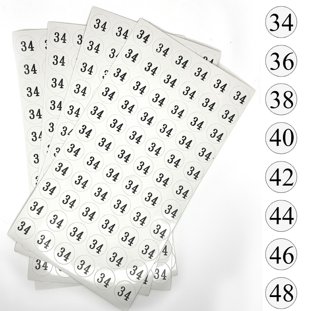 Etiqueta adesiva de tamanho numeração Adulto 34 ao 48 - 1.320 unidades ...