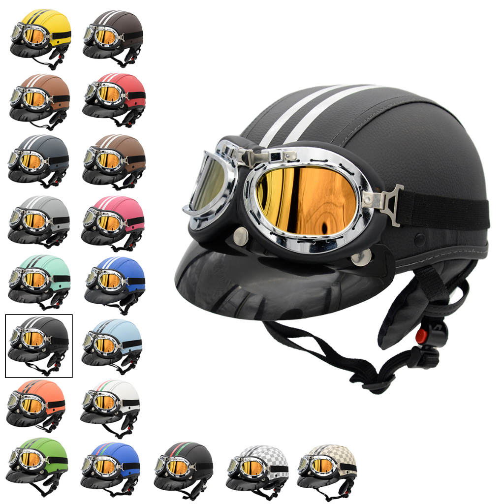 Capacete Coquinho Couro Com Óculos Scooter Moto Elétrica Old School ...