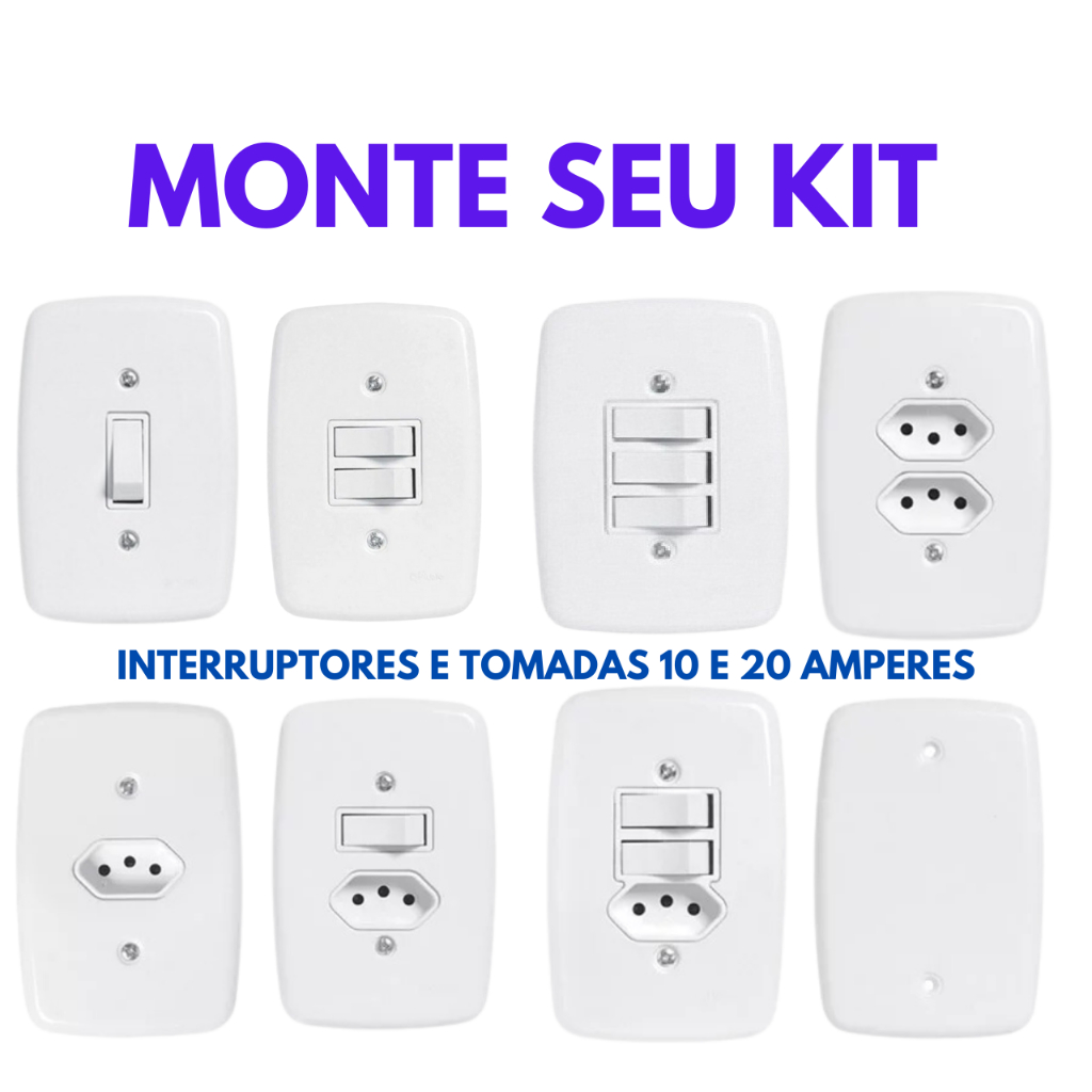 Tomada 10A 20A interruptor Simples Paralelo Branca Monte seu Kit | Shopee Brasil