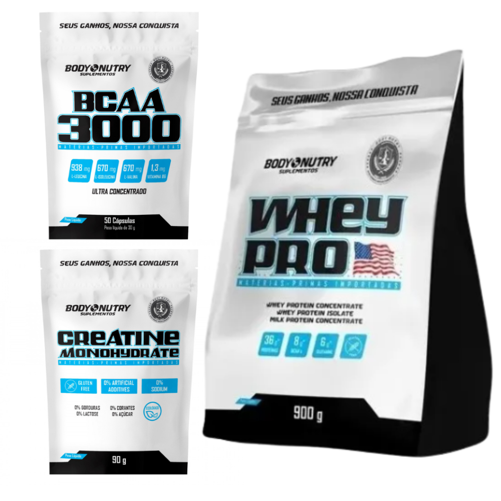 Whey Protein + Creatina + BCAA 3000 - Kit para ganho de massa magra | Shopee Brasil