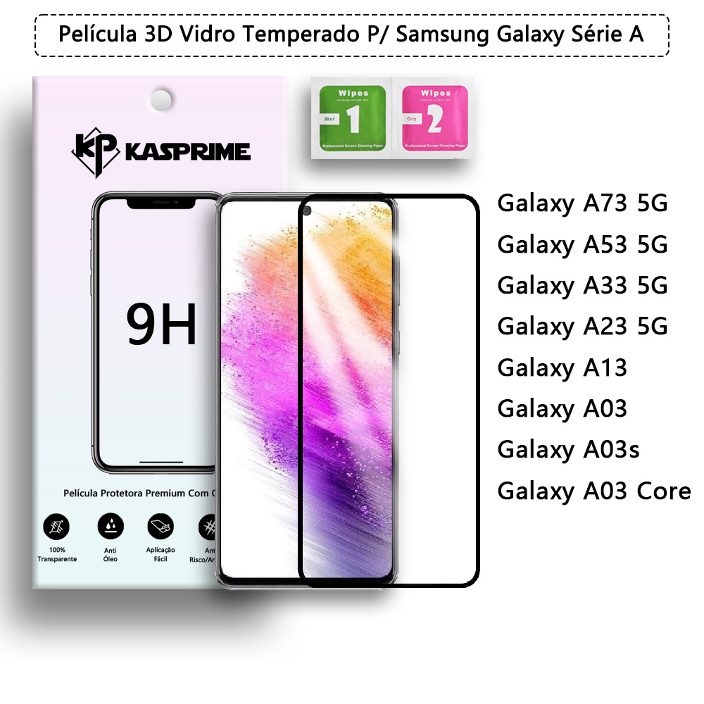 Película Protetora 3D De Vidro Temperado 9H Samsung Galaxy A73 A53 A33 A23 A13 A03 A03s A03 Core ...