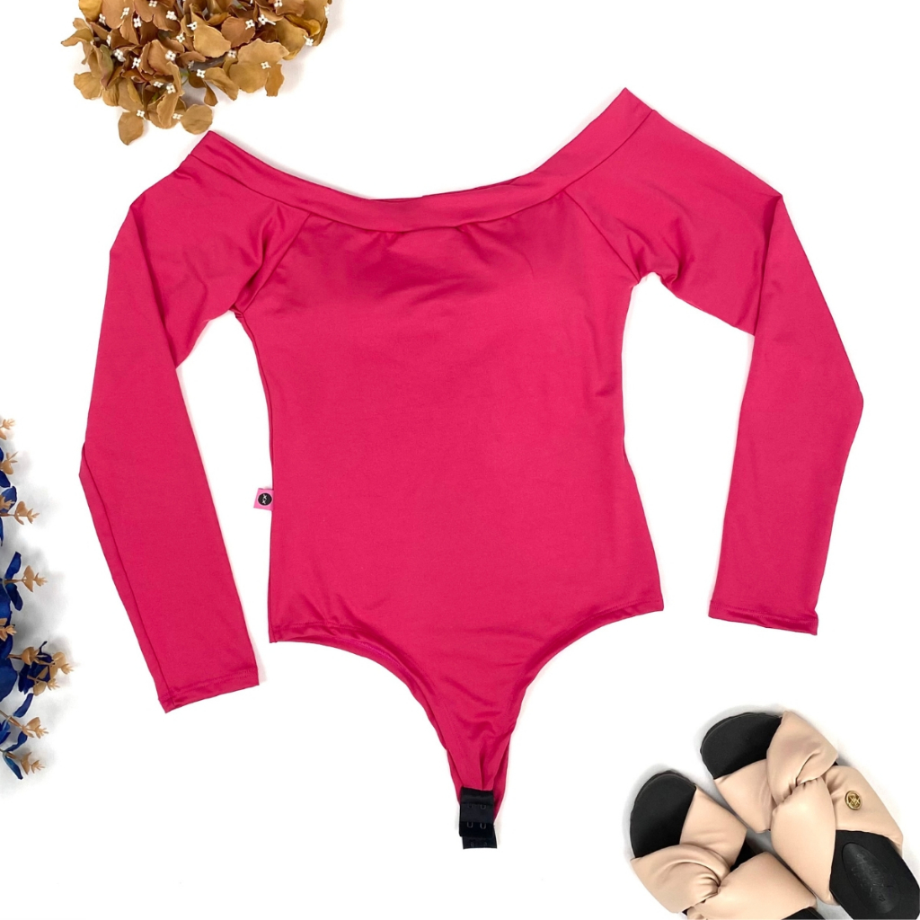 Blusa Body Bodi Feminino Manga Longa Gola Canoa Com Bojo Forrado E ...