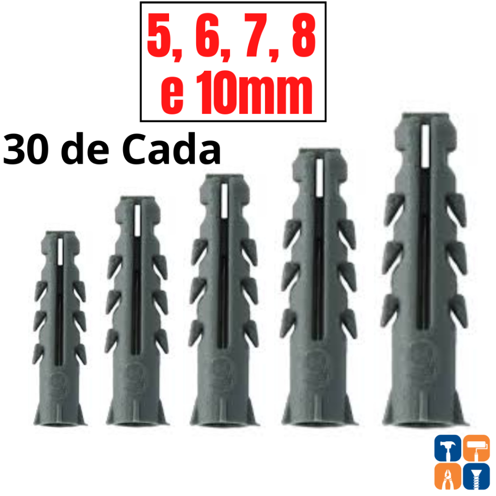 Kit Bucha 5mm 6mm 7mm 8mm 10mm Fixação Parede Concreto Kit Buchas 5 6 7