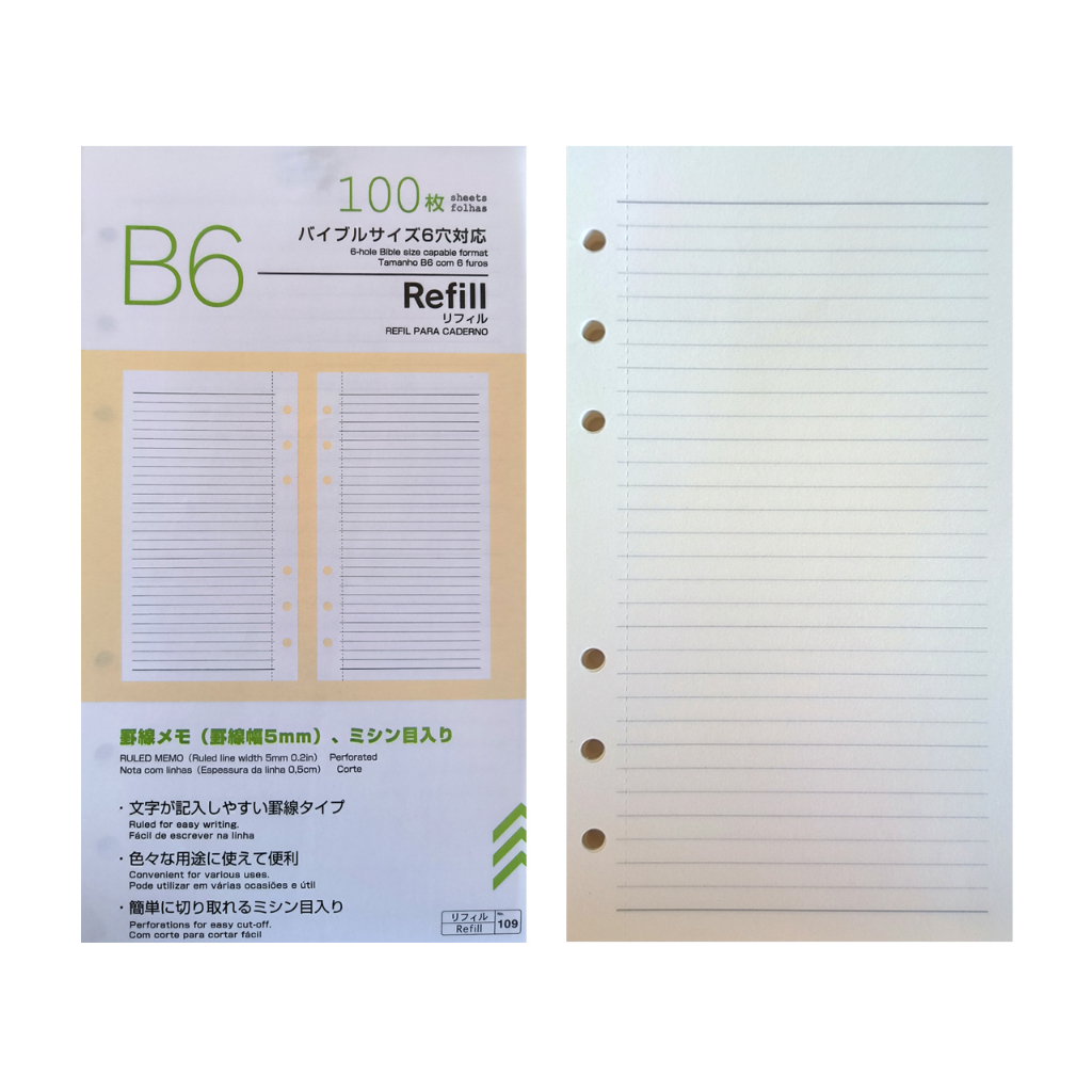 Refil Para Fichário Planner Binder B6 Com Pauta 100 Folhas | Shopee Brasil