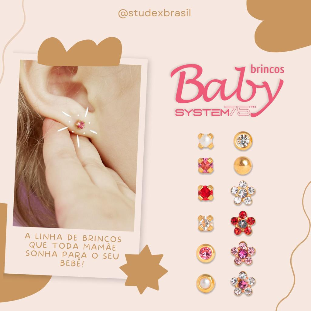 Brinco Studex Baby System 75 100%Antialérgicos **Folheado a Ouro** Esterilizado | Shopee Brasil