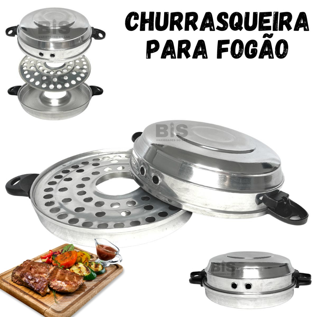 Churrasqueira Em Alumínio Polido Para Fogão Faz Churrasco Grelhados Grill Assar Pães Carnes ...