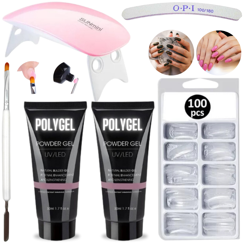 Kit Polygel Poligel Alongamento Cabine Lixa Molde F1 Unhas Super ...