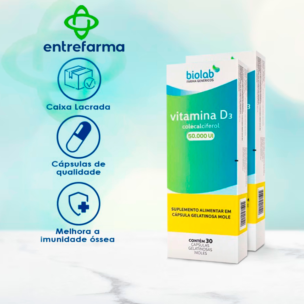 Kit 2 Caixas Vitamina D Biolab 30 Cápsulas 2.000 UI Alta Eficácia Para Aumento Da Imunidade ...
