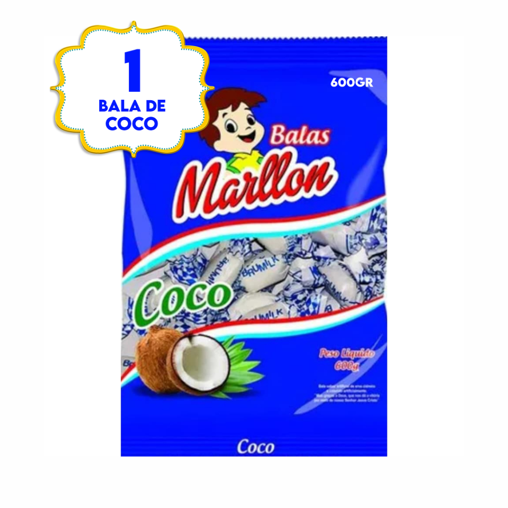1 Saco Bala de Coco Ebrulhada Marllon Original Pacote 600 gramas Kit ...