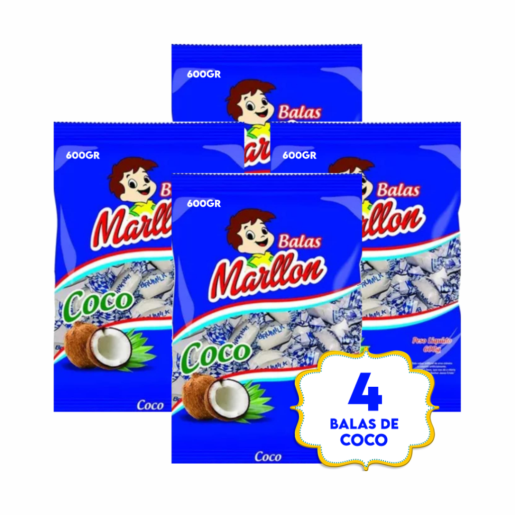 4 Saco Bala de Coco Ebrulhada Marllon Original Pacote 600 gramas Kit ...