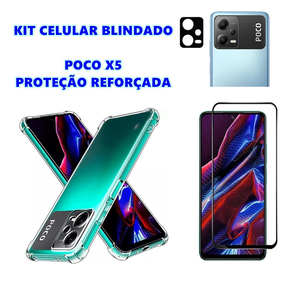 Kit Celular Blindade Poco X5 Capa Anti Impacto Xiaomi + Película De Vidro 3D + Protetor Câmera ...