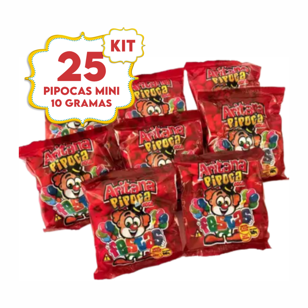 Fardo 25 Pipoca Doce 10 gramas Aritana Kit Sacolinha Festa Infantil ...