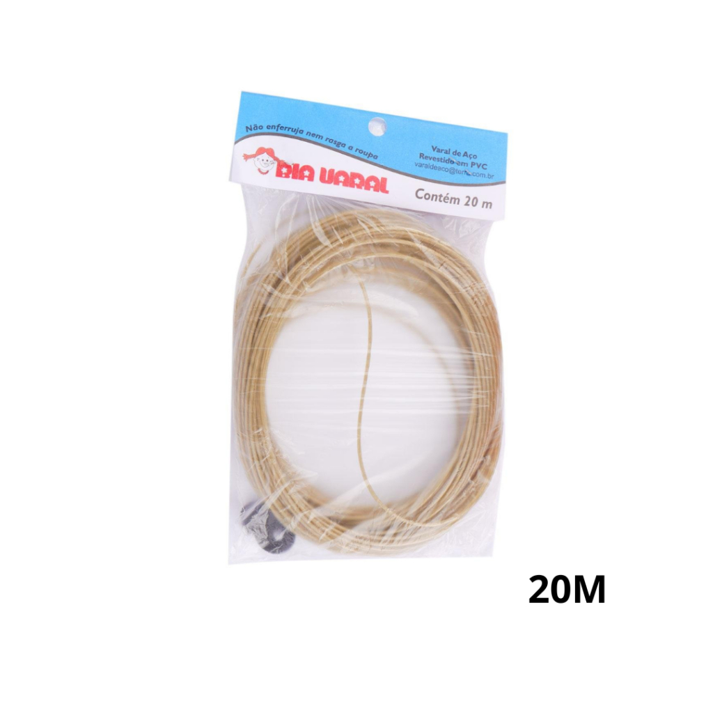 Corda para Varal 20m Aço Encapado de PVC Com Presilhas Para Fixar 10 ou ...
