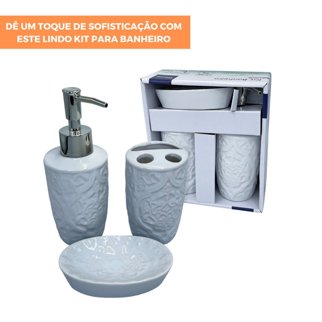 Kit De Banheiro Porta Sabonetes E Escovas Porcelana 3 Peças Lavabo ...