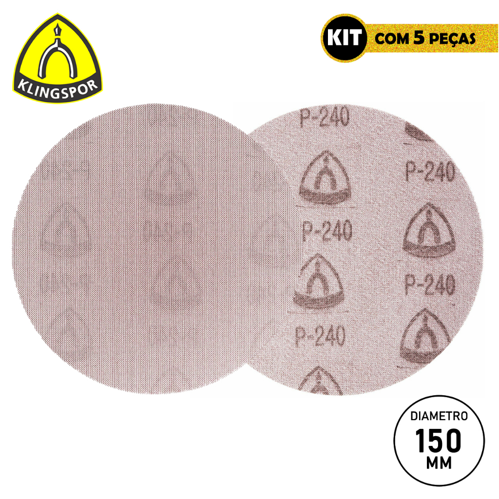 KIT 5 Discos de Lixa de Tela Abrasiva com Velcro 150mm - 6 Pol. AN400 ...