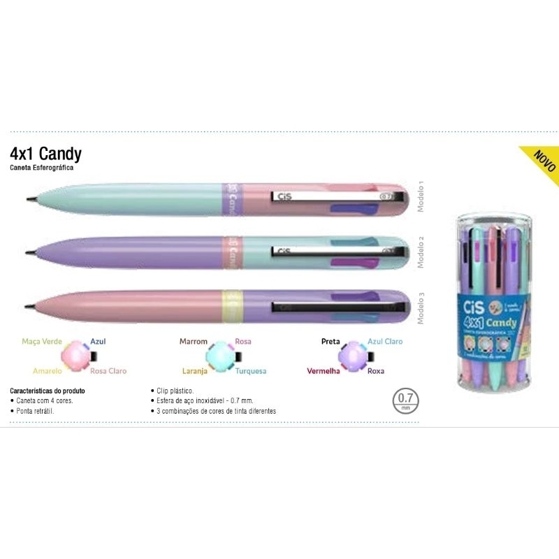 Caneta Esferográfica Candy 4x1 Cis LANÇAMENTO | Shopee Brasil