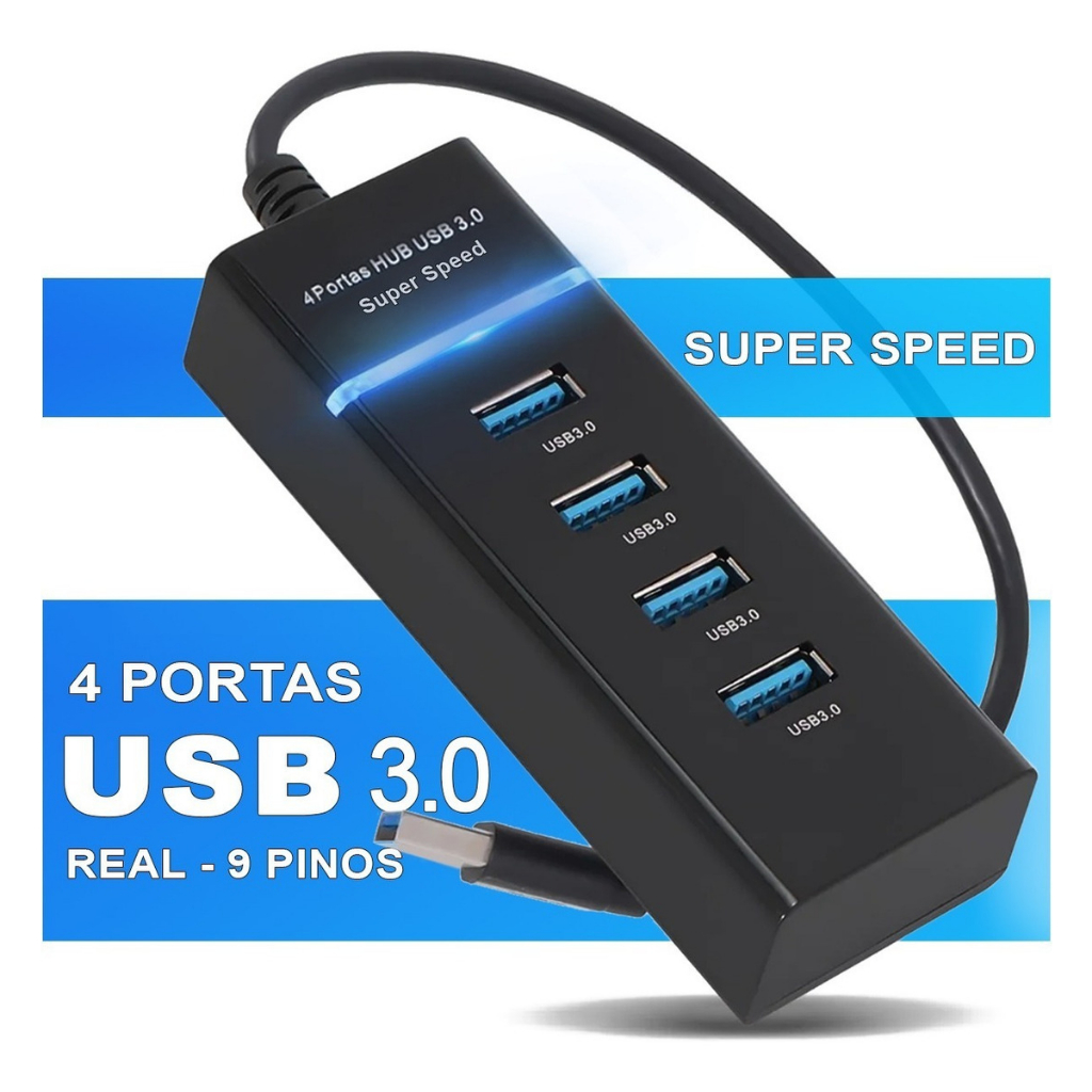 Hub Cabo Usb 3.0 Extensor 4 Portas High Speed Hd Pen Drive | Shopee Brasil
