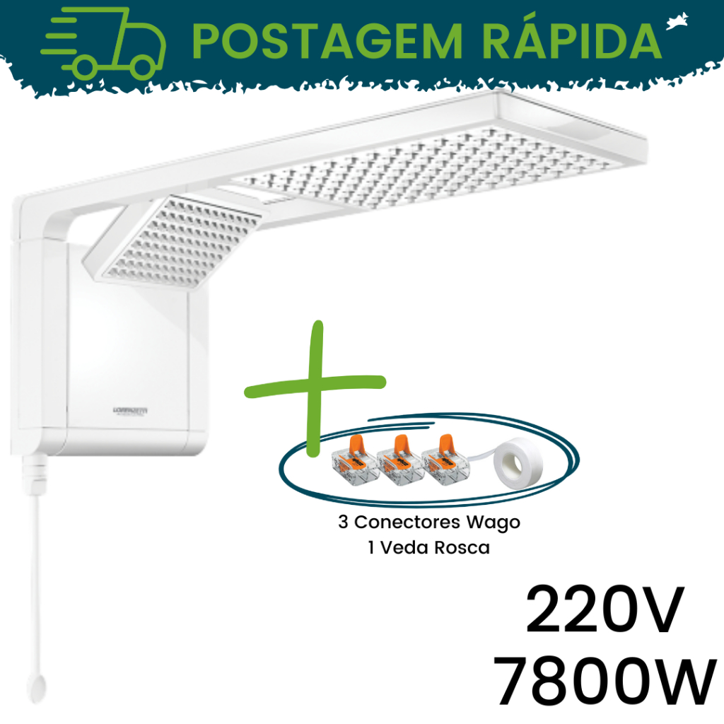 Chuveiro Lorenzetti Acqua Duo Ultra Branco 7800W 220V Com Conector Wago ...
