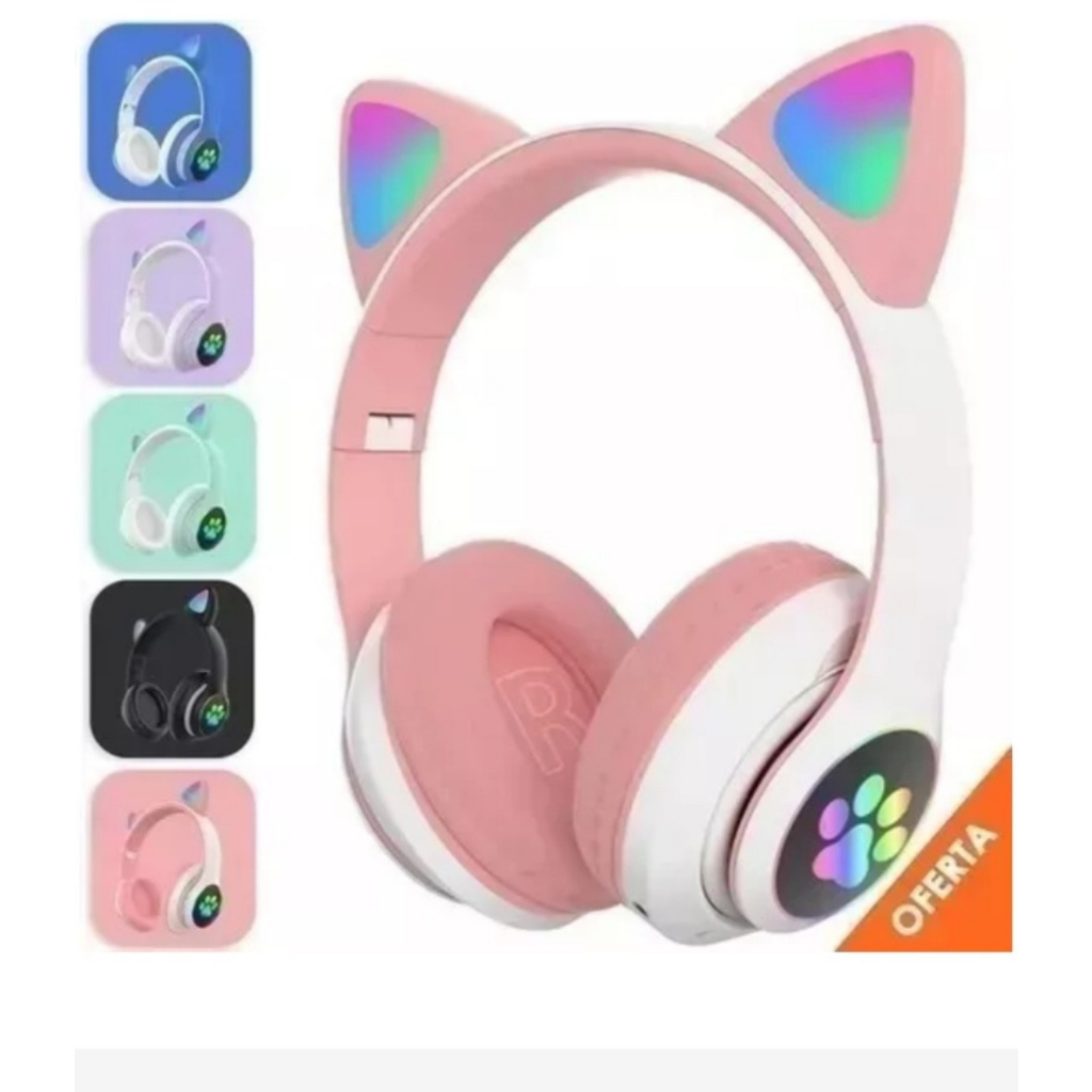 Fone De Ouvido Sem Fio Headsets Bluetooth Orelha Gatinho Infantil Led ...