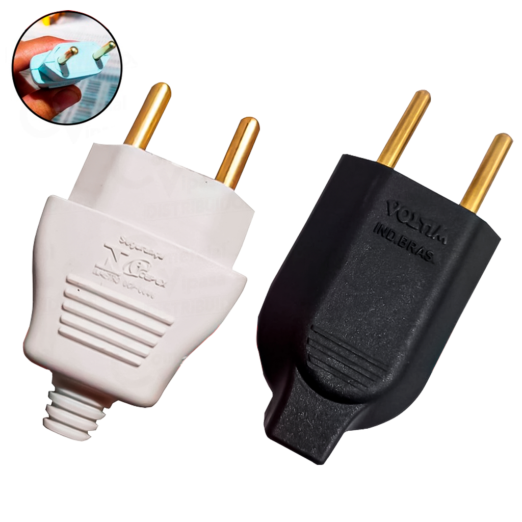Plug Pino Adaptador De Tomada Macho 2 Pinos 10A Preto E 20A Branco 250V ...