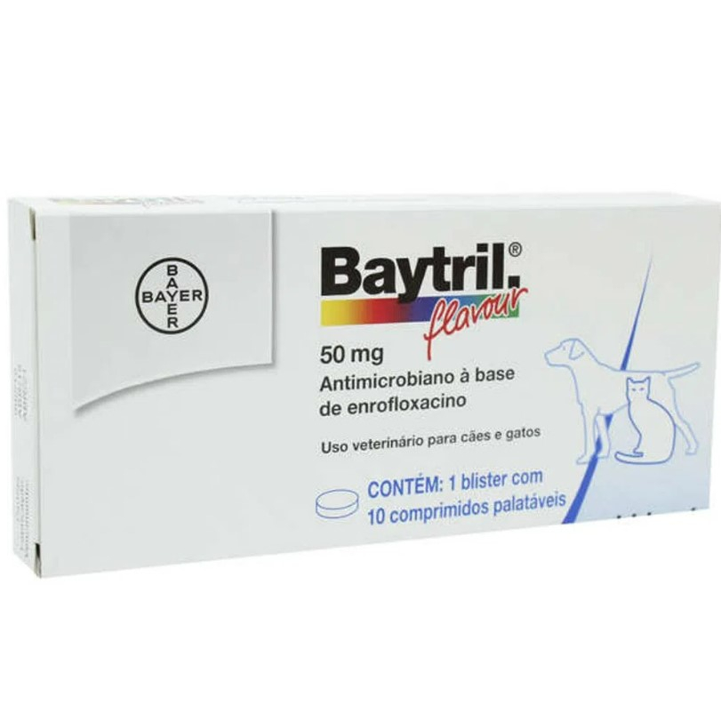Baytril Flavour 50mg 10 Comprimidos Antibiótico Enrofloxacina para Cães ...