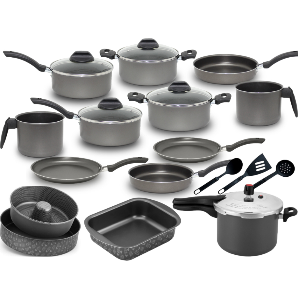 Kit de Panelas Antiaderente 17 Pçs c/ Panela de Pressão 4,5l Cinza ...