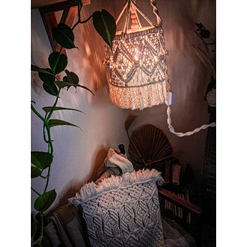 Luminária cúpula abajur de macrame artesanato decoração boho | Shopee ...