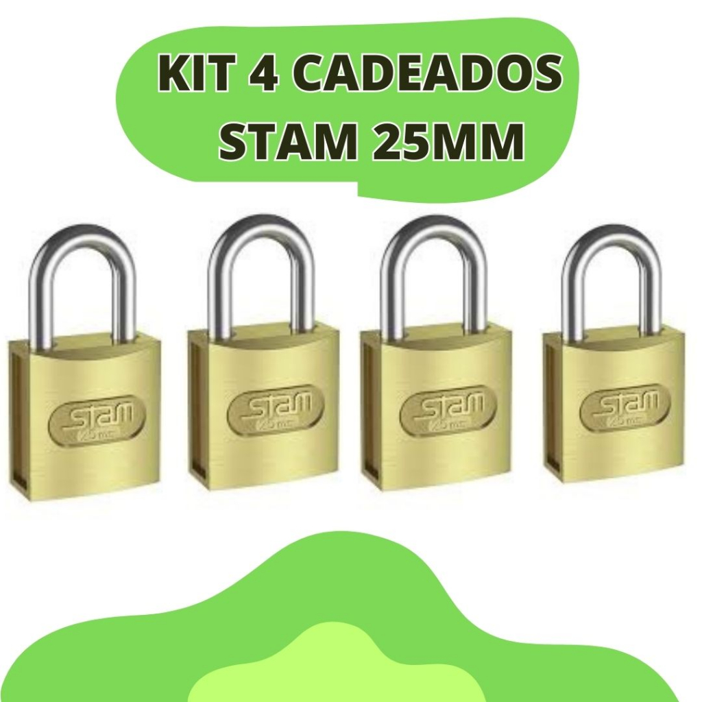 Kit 4 Cadeados Segurança Stam Original Latonado 25 mm | Shopee Brasil