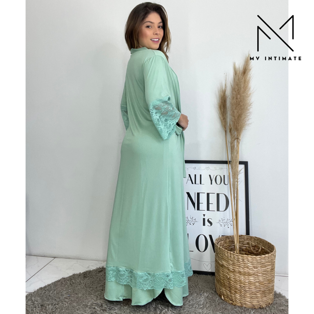 Robe LONGO Roupão Feminino Noiva Renda Luxo Hobe | Shopee Brasil