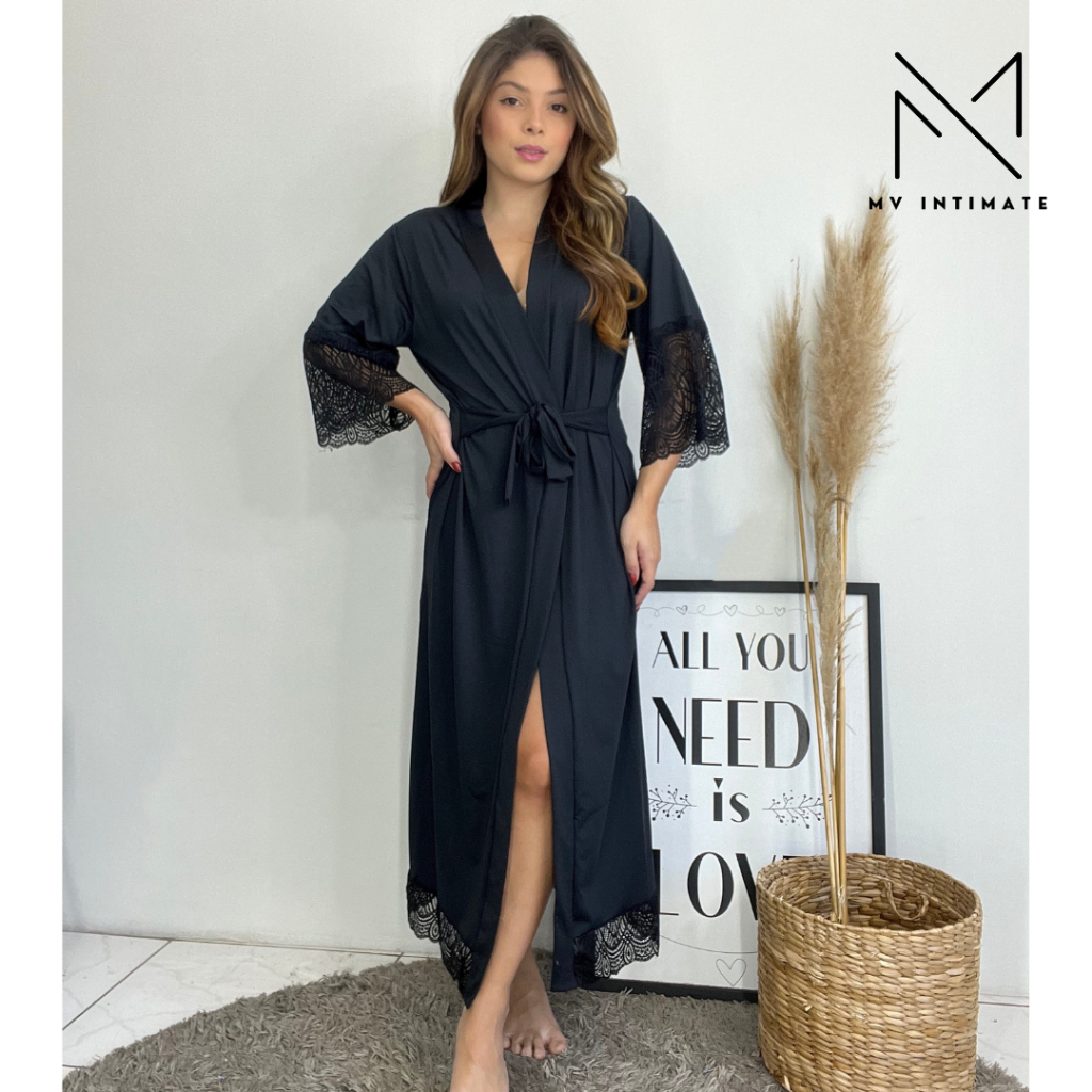 Robe LONGO Roupão Feminino Noiva Renda Luxo Hobe | Shopee Brasil