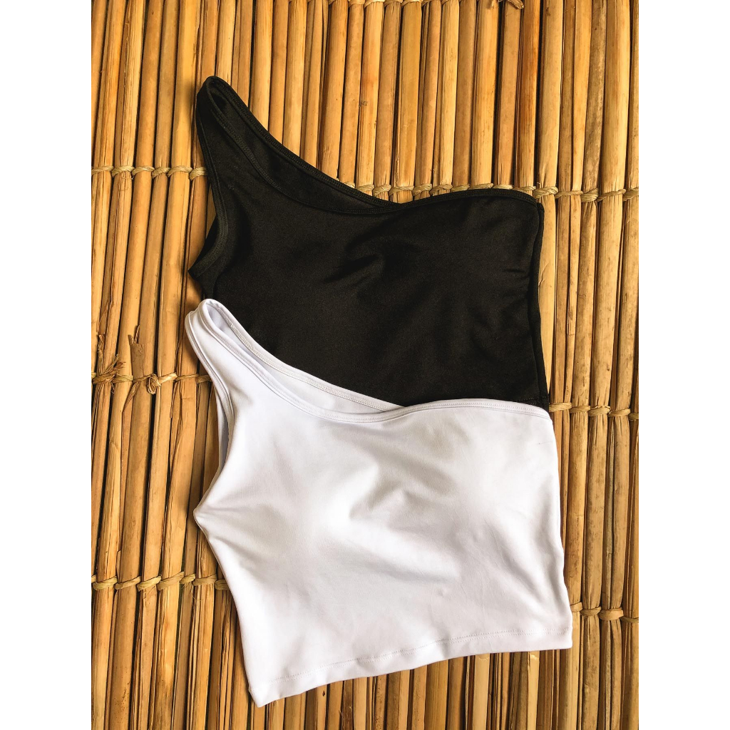 Top Cropped De Um Ombro Só Cropped Curto Preto Simples | Shopee Brasil