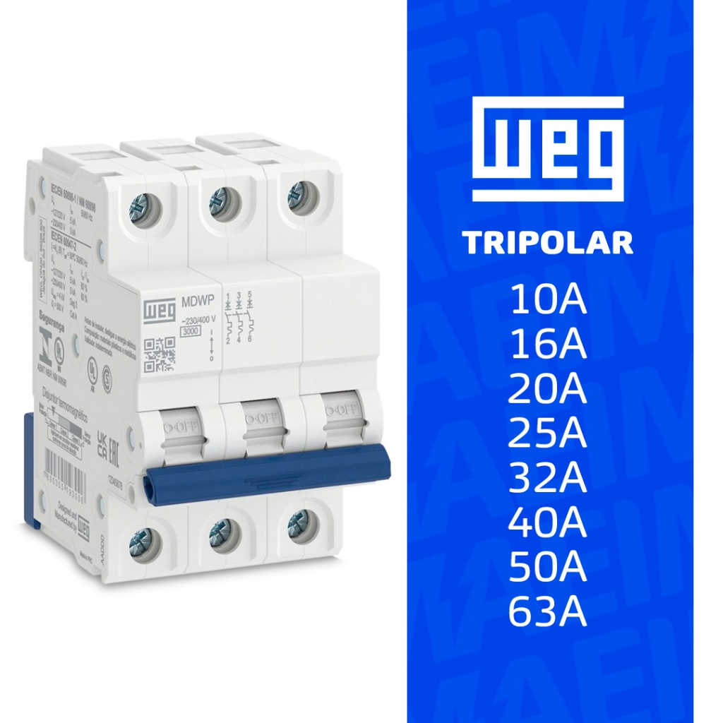 Disjuntor Tripolar 10A/16A/20A/25A/32A/40A/50A/63A Curva C MDWP-C Mini Disjuntor Contra Curto ...