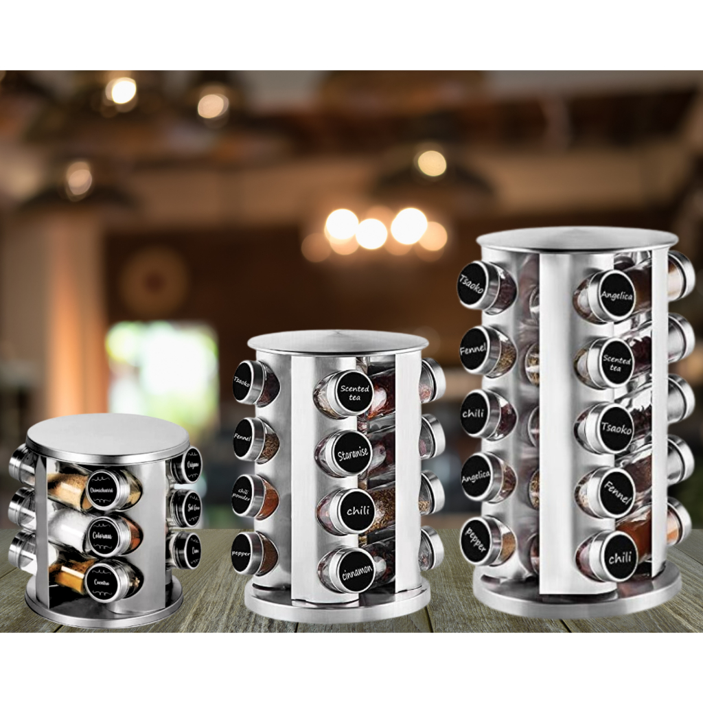 Porta Tempero Condimento Inox Suporte + Suporte Giratório + Etiqueta e Caneta Genari - Escorrega ...