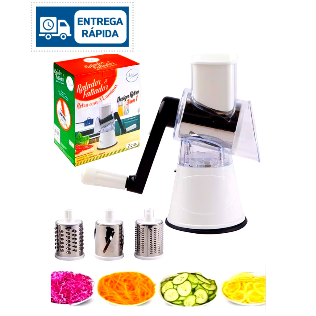 Ralador de Queijo Fatiador Legumes Cortador Vegetais Manual 3 em 1 ...