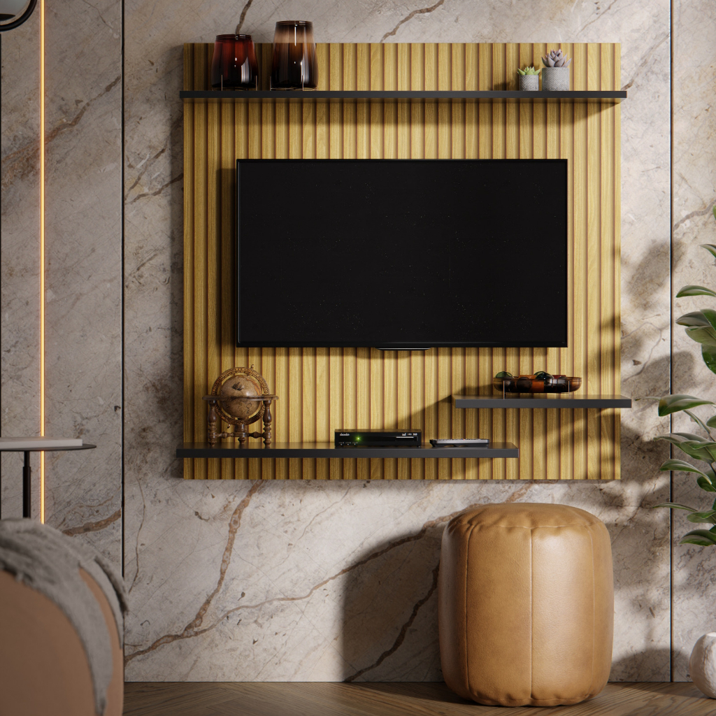 Painel Ripado p/ Tv 32" Polegadas Smart Plus Sala / Quarto Madri Cor Ripado / Preto | Shopee Brasil