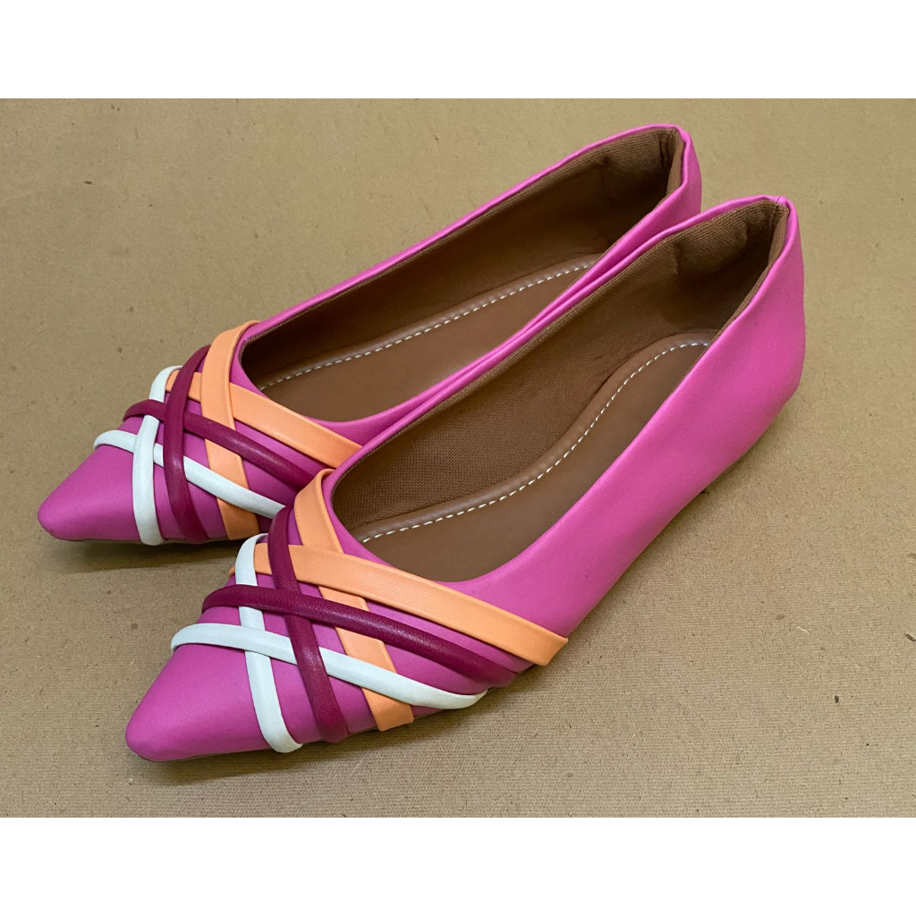Sapatilha Confort Pink Bico Fino Alongado E Normal Com Tiras Coloridas ...